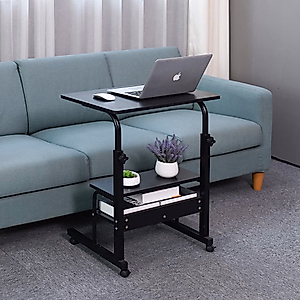 Emall Life Tray Table, Adjustable Sofa/Bed Side Table Portable Desk with Wheels Overbed Table Laptop Cart with Open Shelf (15.7 * 31.5, Black Willow)