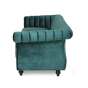 Merax Upholstered Chesterfield Sofa, 3 Seater Vintage Couch Rolled Arm for Living Room Bedroom Office, Teal