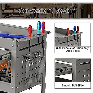 MOOLINCO 3 Tier Rolling Tool Cart with a Lockable Drawer and 4 Universal Wheels, Removable Tool Cart, Large Storage Capacity Tool Cart on Wheels, Suitable for Garage or Warehouse(New Grey)