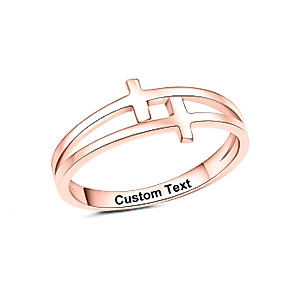 Cross Rings for Women Mothers Ring for Mother Day Daughter Christian Jewelry Birthstone Ring with 2 Birthstones Heart Promise Personalized Engraved Custom Name Sterling Silver Best Friends 7