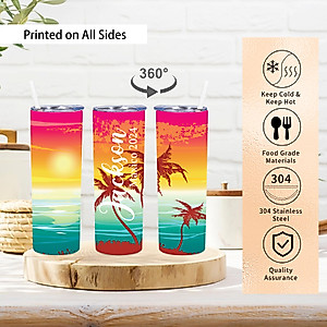 Personalized Family Vacation Tumblers With Name, Custom Palm Tree Beach Skinny Coffee Tumbler, Girls Trip Cups With Lid And Straw, Customized Group Destination Vacation Matching Cup