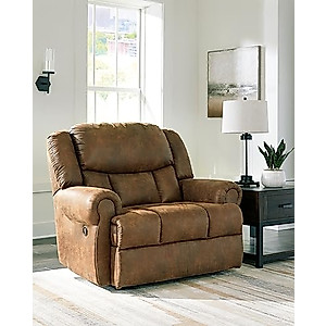 Signature Design by Ashley Boothbay Classic Faux Leather Manual Oversized Recliner, Dark Brown