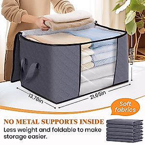 Fab totes 6 Pack Clothes Storage, Foldable Blanket Storage Bags, Storage Containers for Organizing Bedroom, Closet, Clothing, Comforter, Organization and Storage with Lids and Handle, Grey