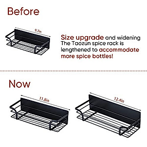 Taozun Magnetic Shelf/Magnetic Spice Rack for Refrigerator - 2 Packs Spice Storage Organizer with 4 Removable Hooks Seasoning Rack for Fridge Kitchen Apartment RV (Black, Steel)