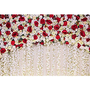 Red White Roses Flowers Wall Photography Backdrop,Yeele 10x6.5ft Wedding Shower Photo Background,Anniversary Bridal Shower Wedding Reception Birthday Party Dessert Table Decorations Banner Shoot Props