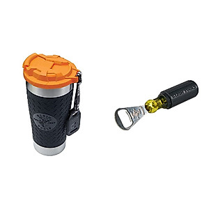 Klein Tools 55580 Stainless Steel Tumbler with Flip-top Lid, Insulated 20 oz. Tradesman's Double Wall Vacuum Mug, Slip-resistant Sleeve & 98002BT Klein Bottle Opener