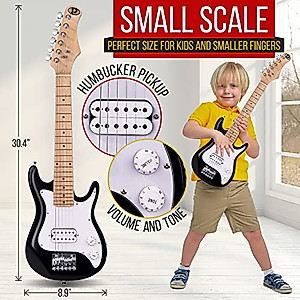 Pyle Kids Electric Guitar Starter Kit with Amplifier, 30” Mini Instrument w/ 10W Amp & Complete Accessories, PEGKT30 Black