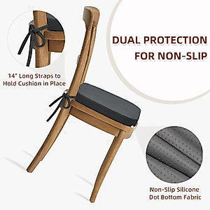 HAVARGO Chair Cushions for Dining Chairs with Supportive Foam [16.5x16.2 Inches] Kitchen Chair Pads Indoor Seat Cushions for Dining Chairs, 2" Thick Dining Room Chair Cushions Set of 4 Dark Grey