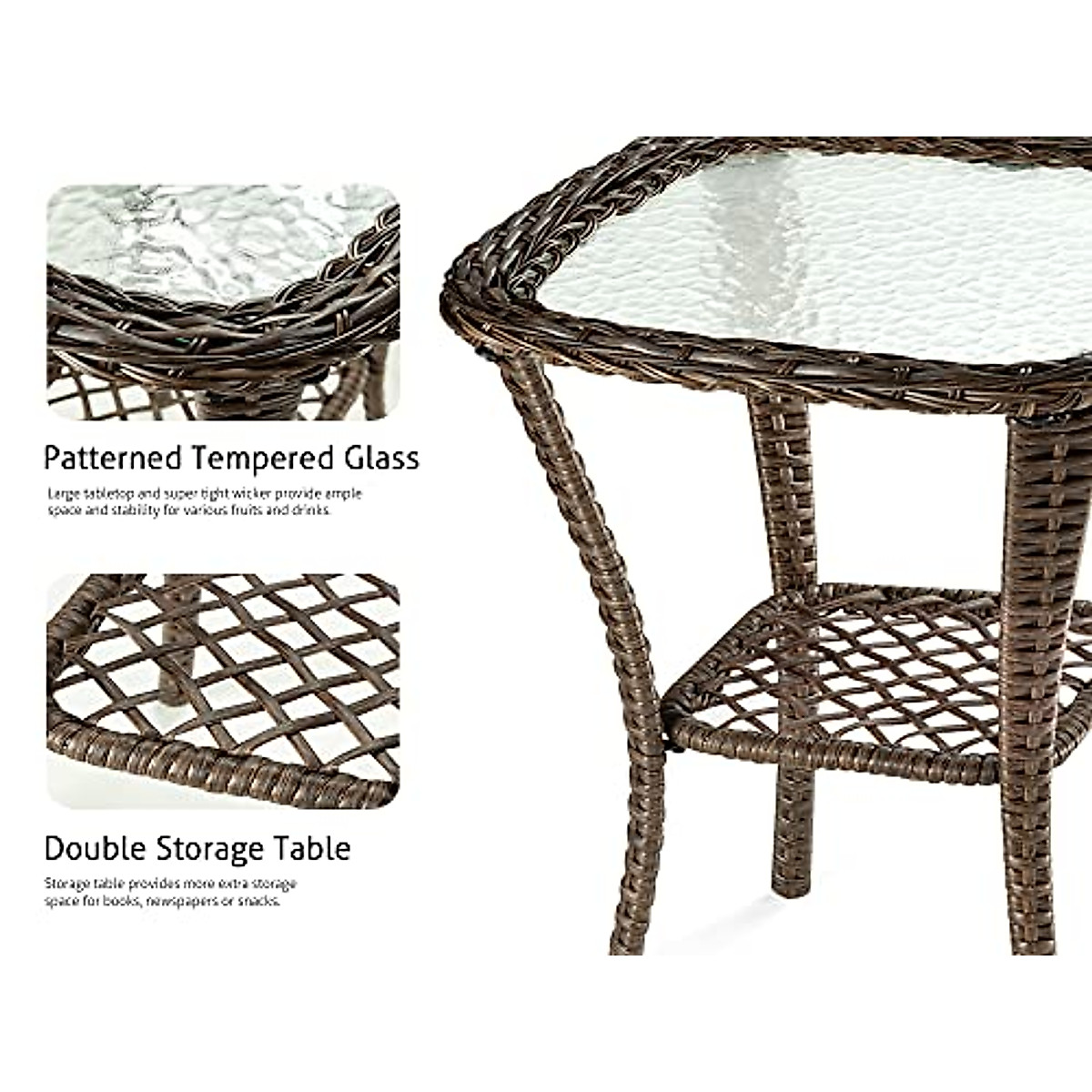 SHA CERLIN 3 Pieces Patio Furniture Set, Outdoor Swivel Glider Rocker, Wicker Patio Bistro Set with Rocking Chair, Cushions and Table (Red)