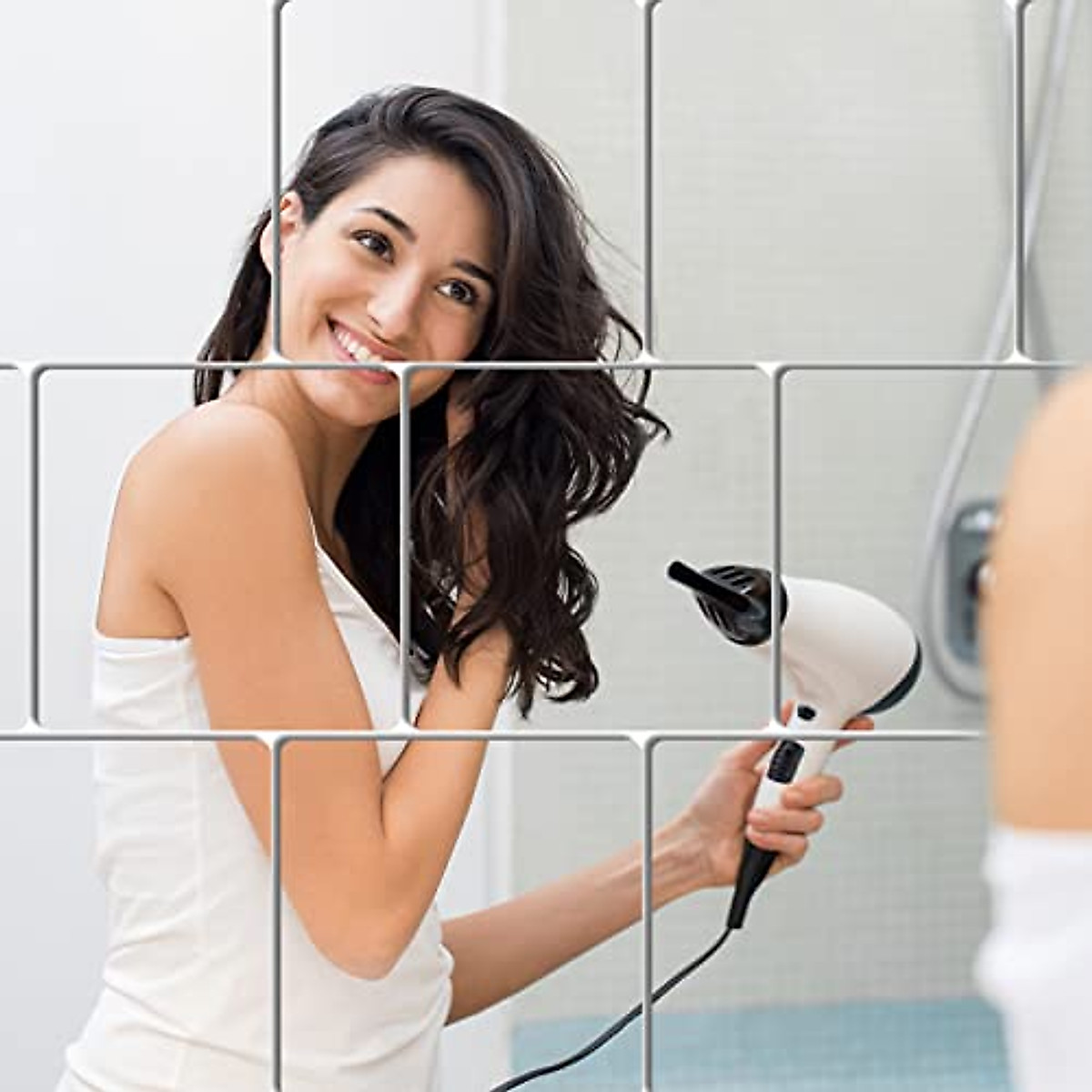 4 Pack Wall Mirror Tiles, 8 x 8 Inch Self Adhesive Acrylic Square Mirror, Flexible Mirror Sheets Wall Stickers Frameless Small Mirrors Set for Bathroom Home Gym