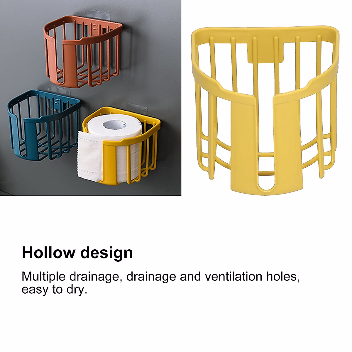 Mokernali Toilet Paper Holder, Wall‑Mounted Self Adhesive Toilet Roll Holder No‑Punch Toilet Shelf with No-Punch Sticker for Home Bathroom Kitchen(Yellow)