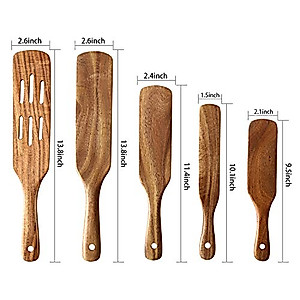 5 Pcs Wooden Spurtles Set for Cooking, NAYAHOSE Natural Teak Wood Slotted Spurtles for Stirring, Mixing, Serving, Non-Stick Heat-Resistant Kitchen Utensils Tools