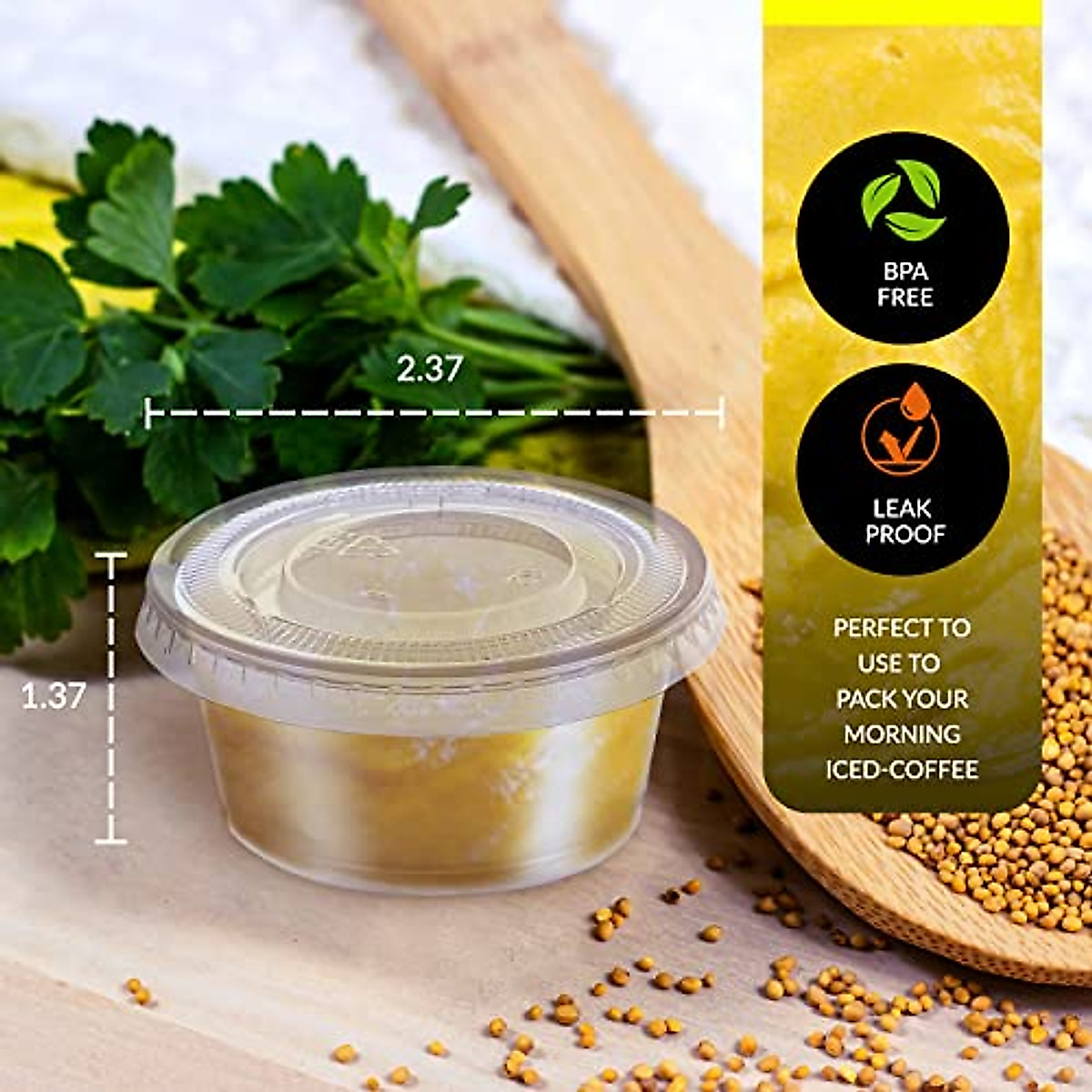 PAMI Portion Control Cups With Lids [2oz, 100-Pack]- Small Meal Prep Plastic Food Containers- BPA-Free Disposable Ramekin Cups- Deli Containers For Condiments, Sauces, Salsas, Dips, Jello Shots