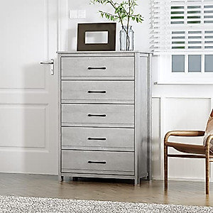 Galano Kellie 5 Drawer Dresser - Dressers - Dressers & Chest of Drawers - Dresser for Bedroom - Dresser Organizer - Tall Dresser - Wood Dresser - Ultra Fast Assembly - Dusty Grey Oak