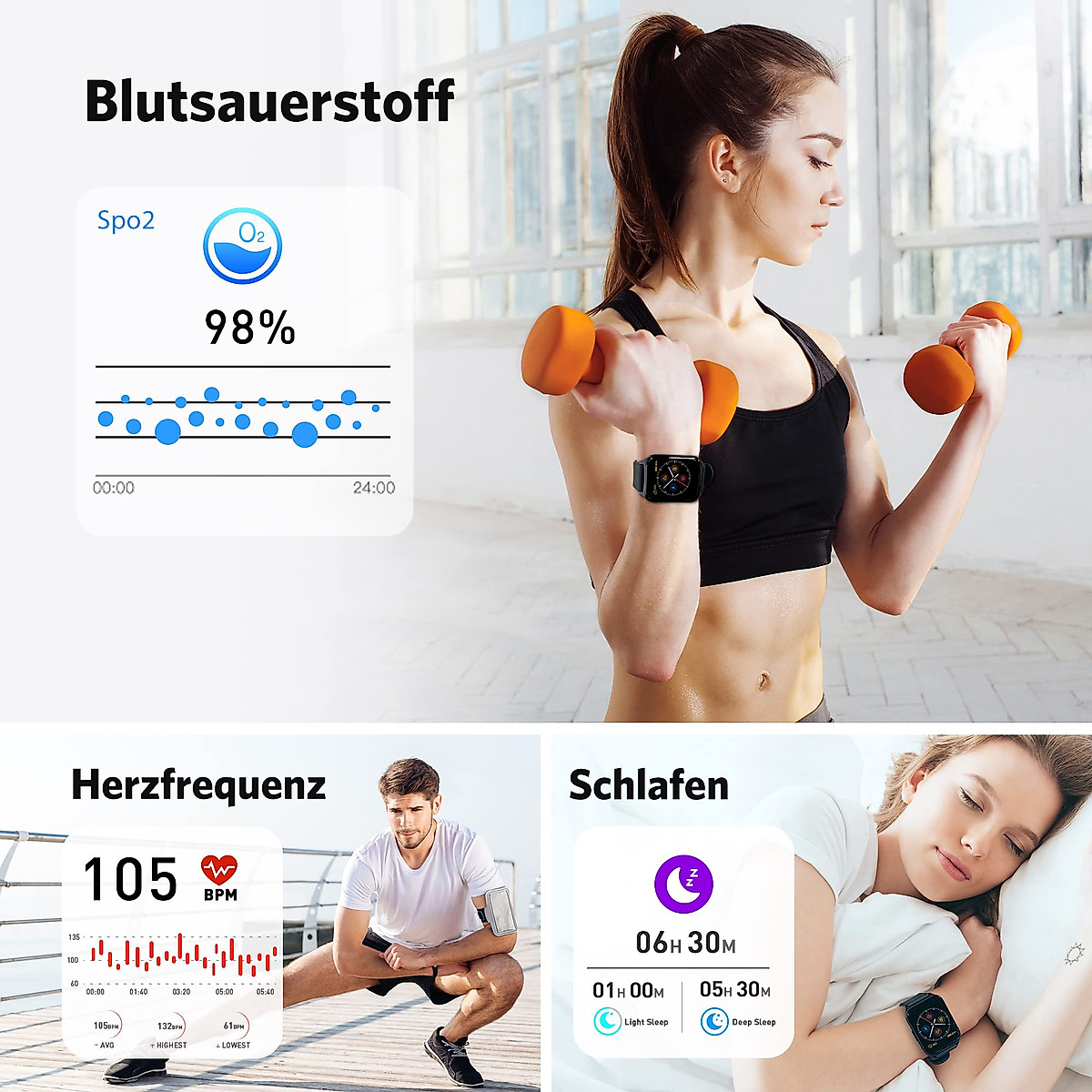 TRANYA Smart Watch, 1.69‘’ Full Touch Color Screen, 7-10 Days Battery Life, Android and iOS Compatible, IP68 Waterproof, Fitness Tracker, Heart Rate Monitor, TranyaGo Sports Watch