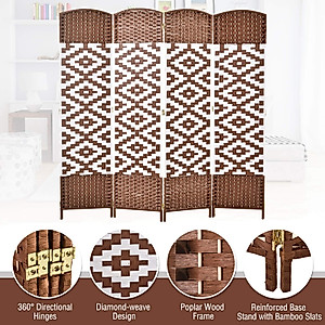 HOMCOM 6ft 4-Panel Diamond Weave Folding Room Divider with Freestanding Folding Screen & Stylish Wicker Material