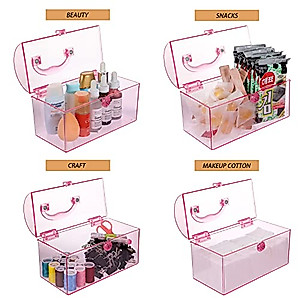 Plastic Square Storage Bin-Cabinet,Gift Box Portable Vanity Organizer with Secure Lid and Handle, Clear Container Box for Toiletries (1 Red Box + 2 Smaill Boxs)
