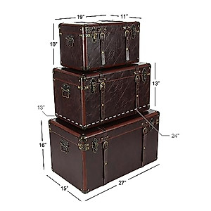Deco 79 Faux Leather Storage Trunks - Set of 3