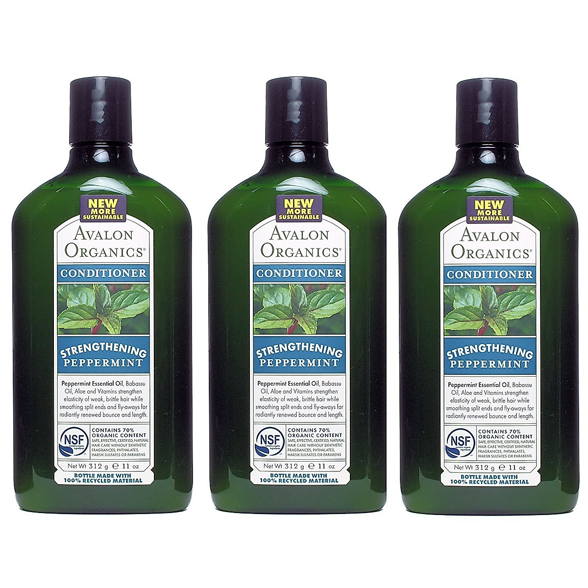 Avalon Organics Peppermint Revitalizing Conditioner, 11-Ounce Bottle (Pack of 3)