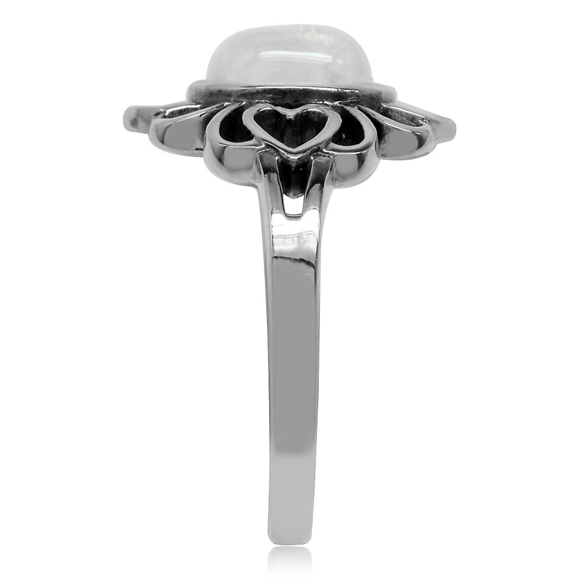 Silvershake Natural Moonstone 925 Sterling Silver Filigree Flower Ring Size 8.5
