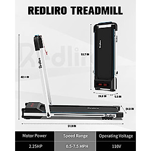 REDLIRO Under Desk Treadmill, 2 in 1 Motorized Portable Foldable Treadmill Compact Fold Up Walking Pad, Sturdy Folding for Small Space with Remote Control, LED Display Home & Office Use