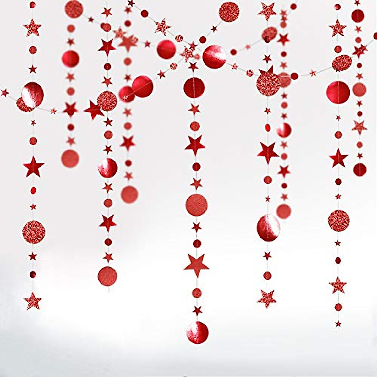 Decor365 Twinkle Star Garlands Red Circle Dots Streamer for Valentines Party Decorations Chinese New Year Hanging Decor Glitter Banner for Bridal Shower Baby Shower Showcase Wedding Curtains Props
