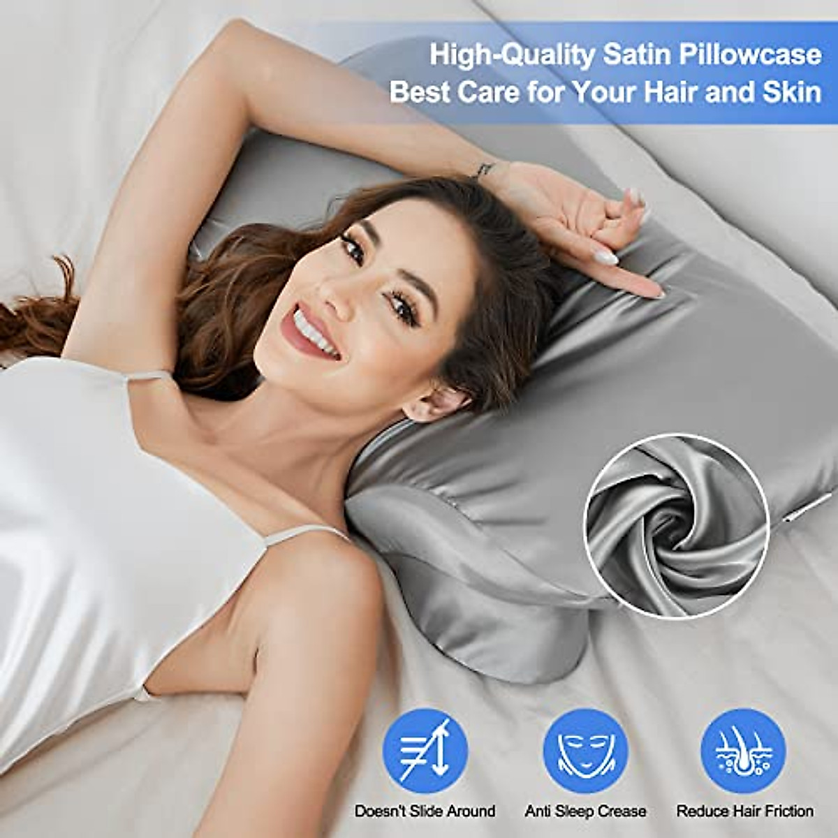 Satin Pillowcase for Zelimun Cervical Pillow Only, Ergonomic Pillow Case, Smooth & Soft Pillowcase for Sleeping Pillow, Gray Pillow Cover with Zipper