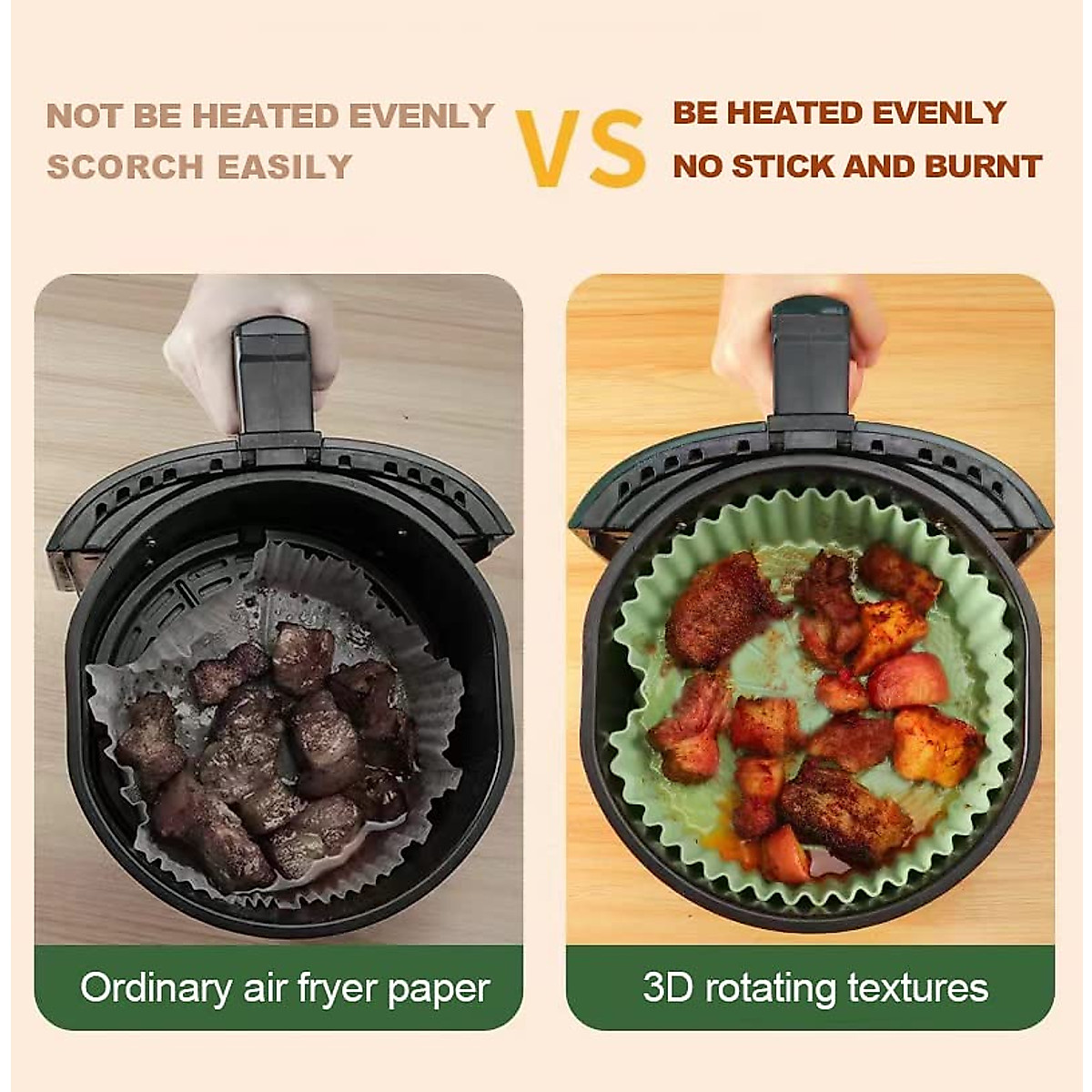 Air Fryer Silicone Liners - 2 Pcs Non-stick Non-burnt, Easy to Demold Reusable Air Fryer Silicone Liners Basket for 4-8 Quart Air Fryer Oven.