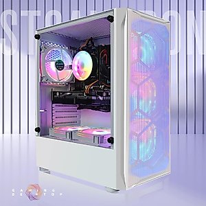 STGAubron Gaming PC Computer Desktop, GTX 1660 Ti 6G GDDR6, Intel Core I7 up to 3.9 GHz, 16G RAM, 512G SSD, WiFi, BT 5.0, RGB Fan x 6, RGB Mouse Pad, RGB BT Sound Bar,Windows 10 Home,White