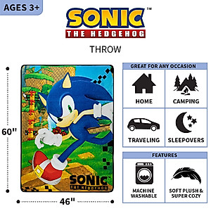 Franco Kids Bedding Super Soft Micro Raschel Throw, 46 in x 60 in, Sonic The Hedgehog, Anime