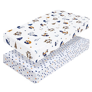 PHF Soft Mini Crib Sheet Set, 2 Pack Silky Comfy Pack N Play Sheets for Boys Girls, Universal Fit for Pack N Play, Playard and Mini Crib Mattresses, Woodland