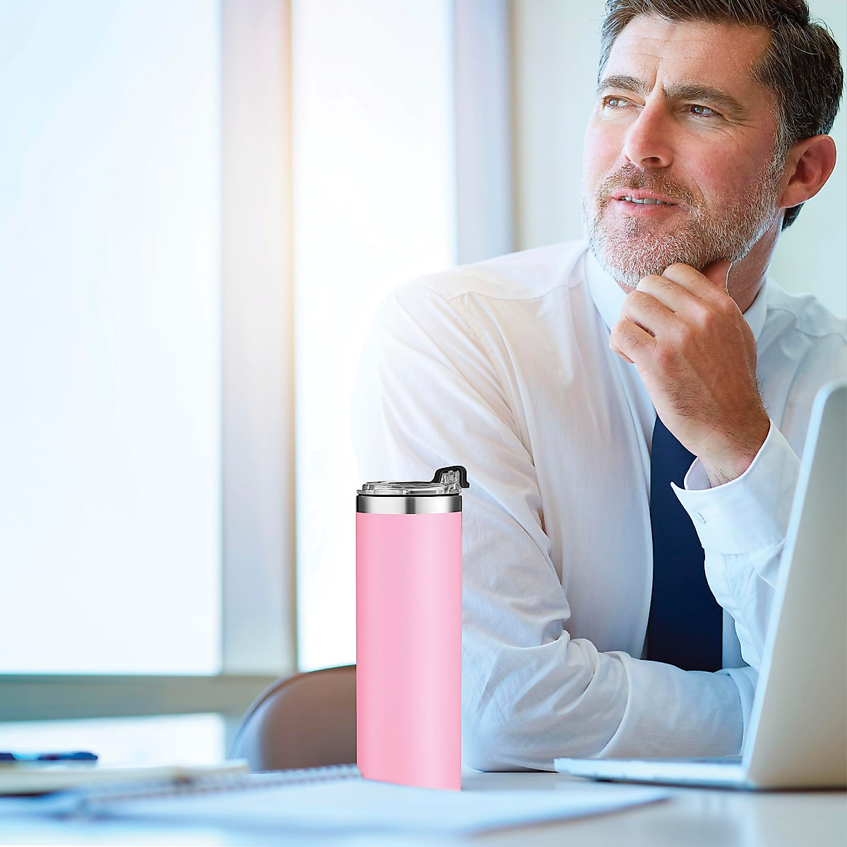 SIPX™ Triple-Insulated Tumblers - 18 Oz. Slim Modern Tumbler With Lid, insulated Cup Keeps Hot For 12 Hours, Stainless Steel Tumbler Made Of Sustainable Material, Coffee Travel Mug (Pink)