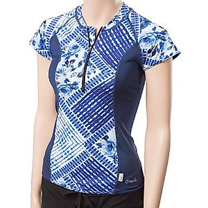 O'NEILL Cap Sleeve Sun Shirt Front Zip Indigo Patch/Navy SM (US 1-3)