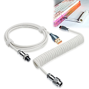 UCINNOVATE Coiled Keyboard Cable, Pro Custom Coiled USB C Cable for Gaming Keyboard, Double-Sleeved Mechanical Keyboard Cable with Detachable Metal Aviator, 1.8M USB-C to USB-A (White)