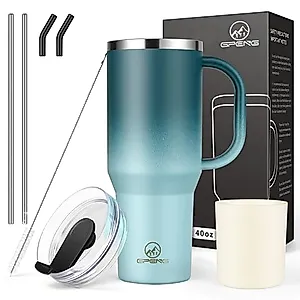Gpeng 40 oz Tumbler with Handle, Water Bottles with Straw Lid and Anti-Slip Sleeve, Insulated Stainless Steel Travel Mug Cup Holder Friendly, Keep Drinks Cold or Hot for Hours