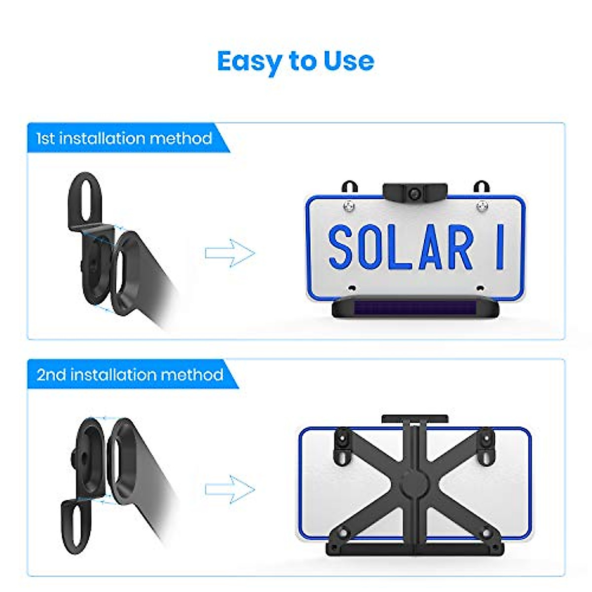 AUTO-VOX Steel Flat Tab Brackets for License Plates, Used for Soalr1 Wirless Backup Camera for Trucks
