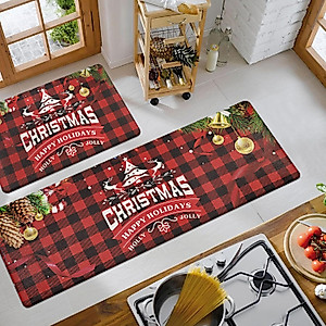 Cekene Anti Fatigue Kitchen Mat Set of 2 Christmas Memory Foam Thick Cushioned Rugs for Kitchen Non-Slip Standing Mat 17"×28" and 17"×47" Waterproof Wipeable