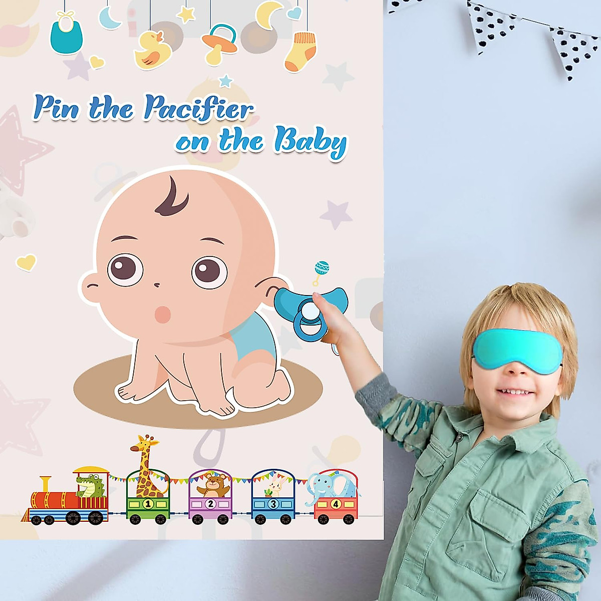 T-Antrix Pin The Pacifier on The Baby Game -Baby Shower Party Games with 21'' x 28'' Poster, Reusable Pacifiers Party Supplies for Kids Birthday Party Favor Sets
