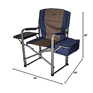 Kamp-Rite Portable Outdoor Beach Patio Lawn Director's Chair w/Cooler, Table, & Cup Holder for Backyard, Tailgate, & Sports, 350LB Capacity, Navy/Tan