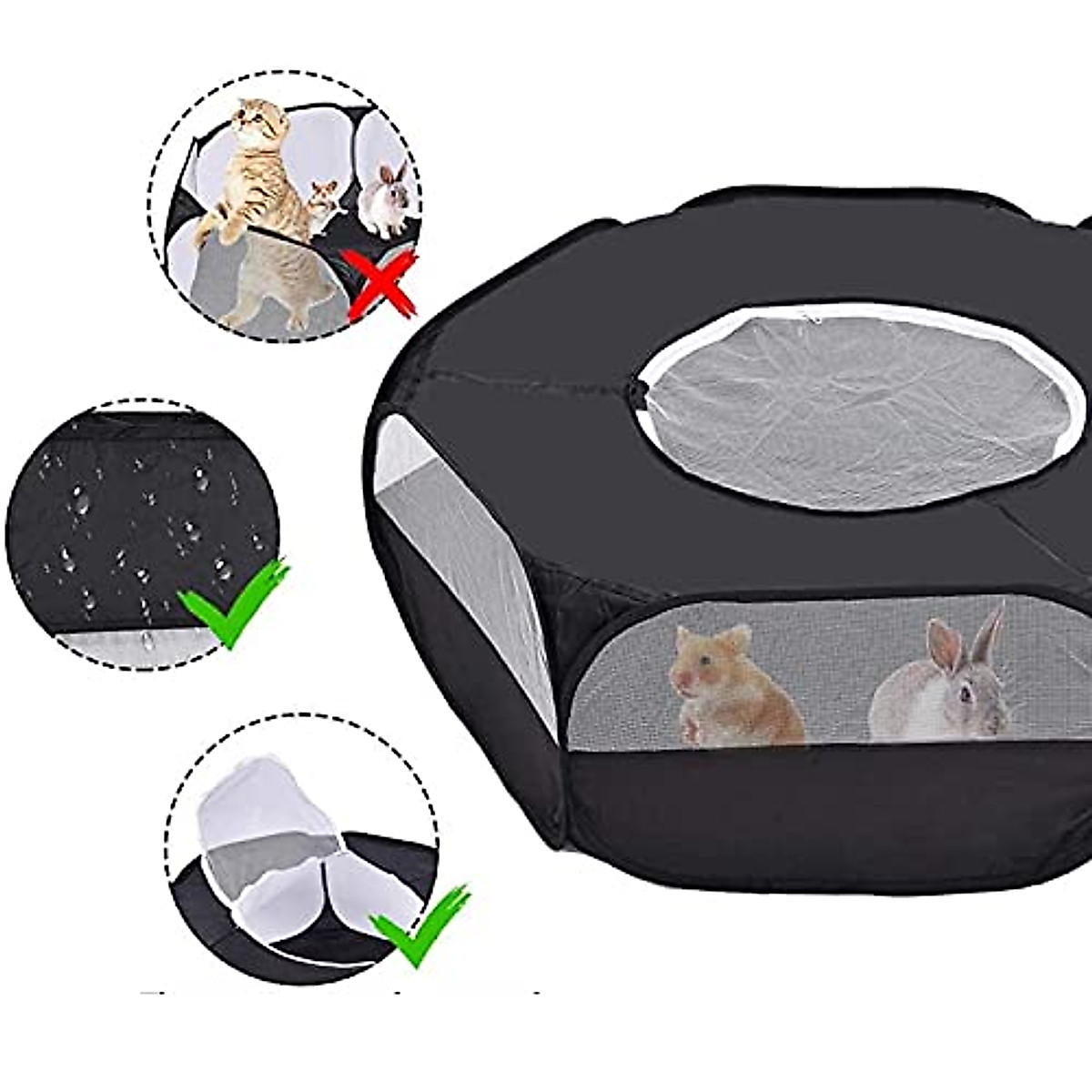Mantouxixi Small Animal Playpen with Cover, Animal Chinchilla, Hamsters, Bunny, Rabbits, Kitten Kitten Ferret Playpen with Cover - Black