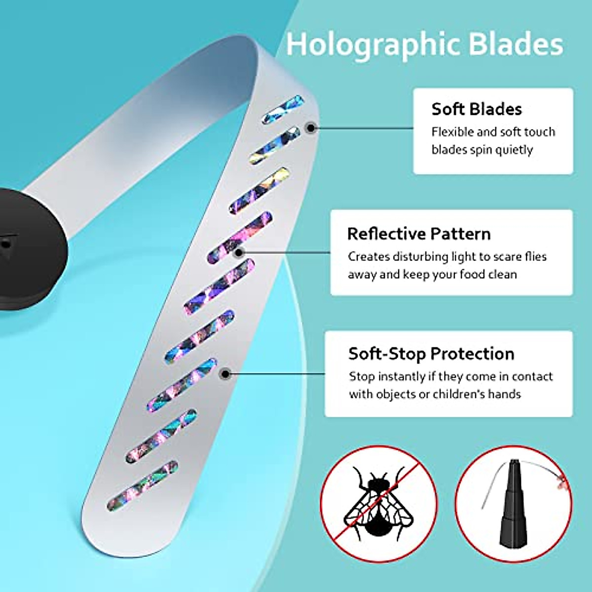 Fly Fans for Tables, Fly Repellent Outdoor Indoor Keep Flies Away, Table Top Fly Fan Fly Spinner with Holographic Blades for Picnic Patio Home, 4 Pack