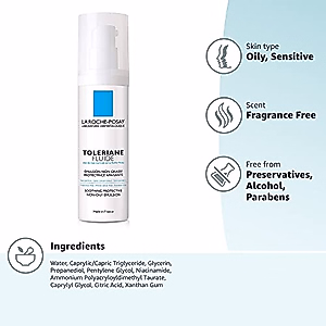 La Roche-Posay Toleriane Sensitive Fluide Protective Moisturizer, Lightweight Oil-Free Face Moisturizer, For Sensitive Skin