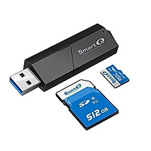 SmartQ C307 SD Card Reader Portable USB 3.0 Flash Memory Card Adapter Hub for SD, Micro SD, SDXC, SDHC, MMC, Micro SDXC, Micro SDHC, UHS-I for Mac, Windows, Linux, Chrome, PC, Laptop, Switch (Single)