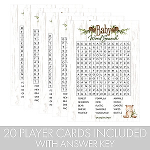 DISTINCTIVS Woodland Bear Word Search Baby Shower Party Game - 20 Player Cards