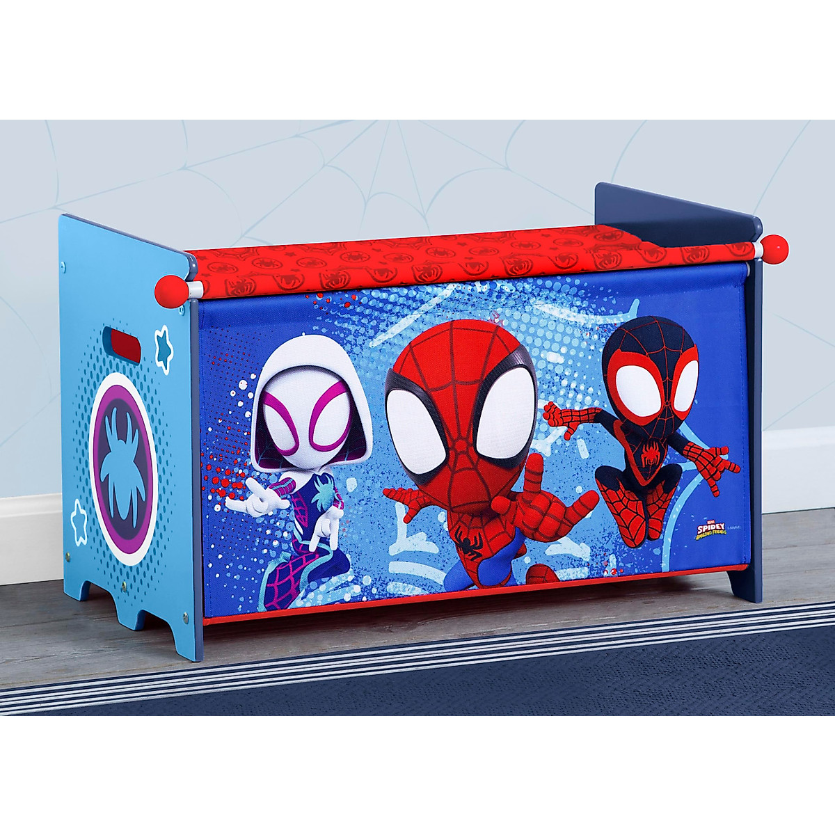 Delta Children Marvel Spidey and His Amazing Friends Toy Box with Retractable Fabric Top, Blue