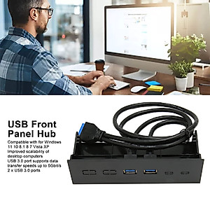 5.25 Inch Front Panel, PC Multifunction Media Dashboard, USB 3.0 to 19 Pin Metal Optical Drive Bay 2 Port USB Hub for PC Computer Case