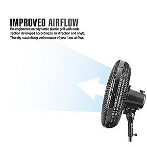 Air Monster 16" Stand Fan with Plastic Grill, Oscillating Pedestal Fan, 3 Speed, Adjustable Height and Angle, Indoor Home and Office use, Black Stand Up Fan