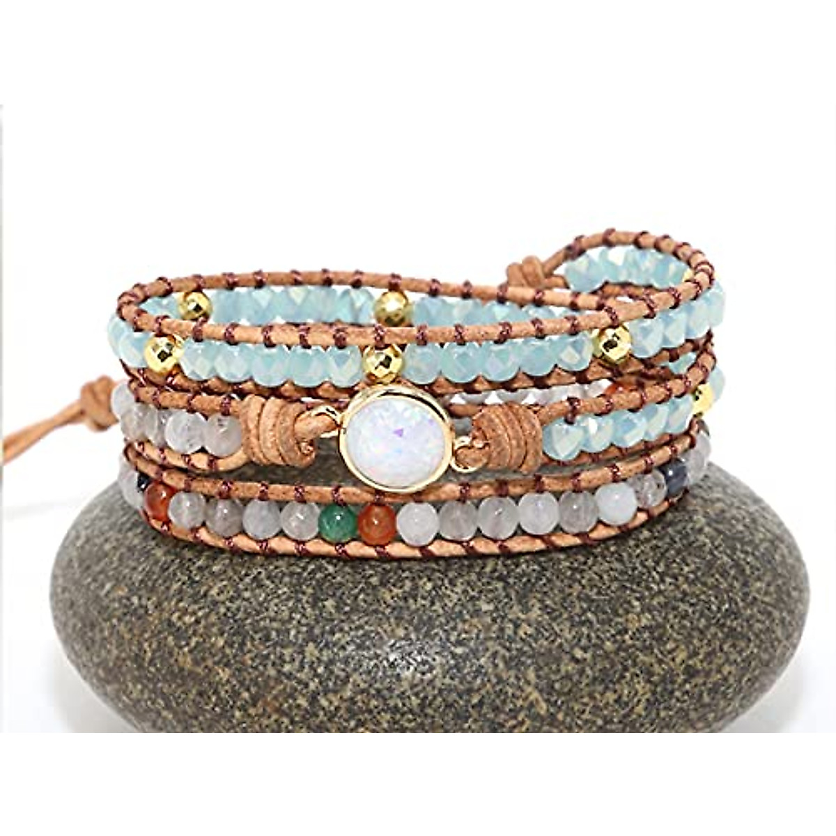 ZOSOJONA Women Wrap Bracelets Boho Natural Stone Jasper Turquoises Strand Bracelet Jewelry Collection (Nature stone)