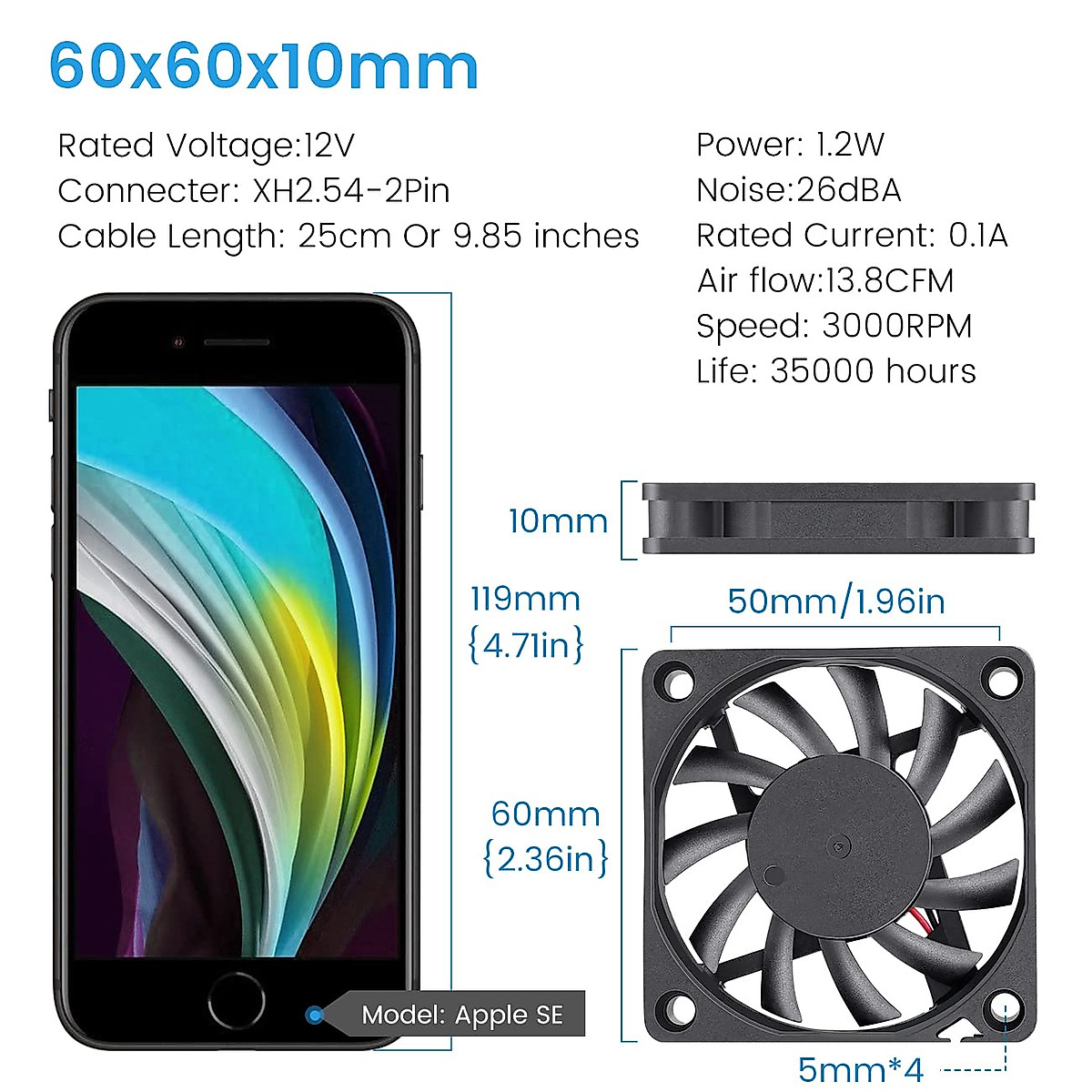 Wathai 60mm x 10mm 12V 2Pin DC Brushless Exhaust Cooling Fan 12 Volt for Small Replacement Cooler 2 Pack