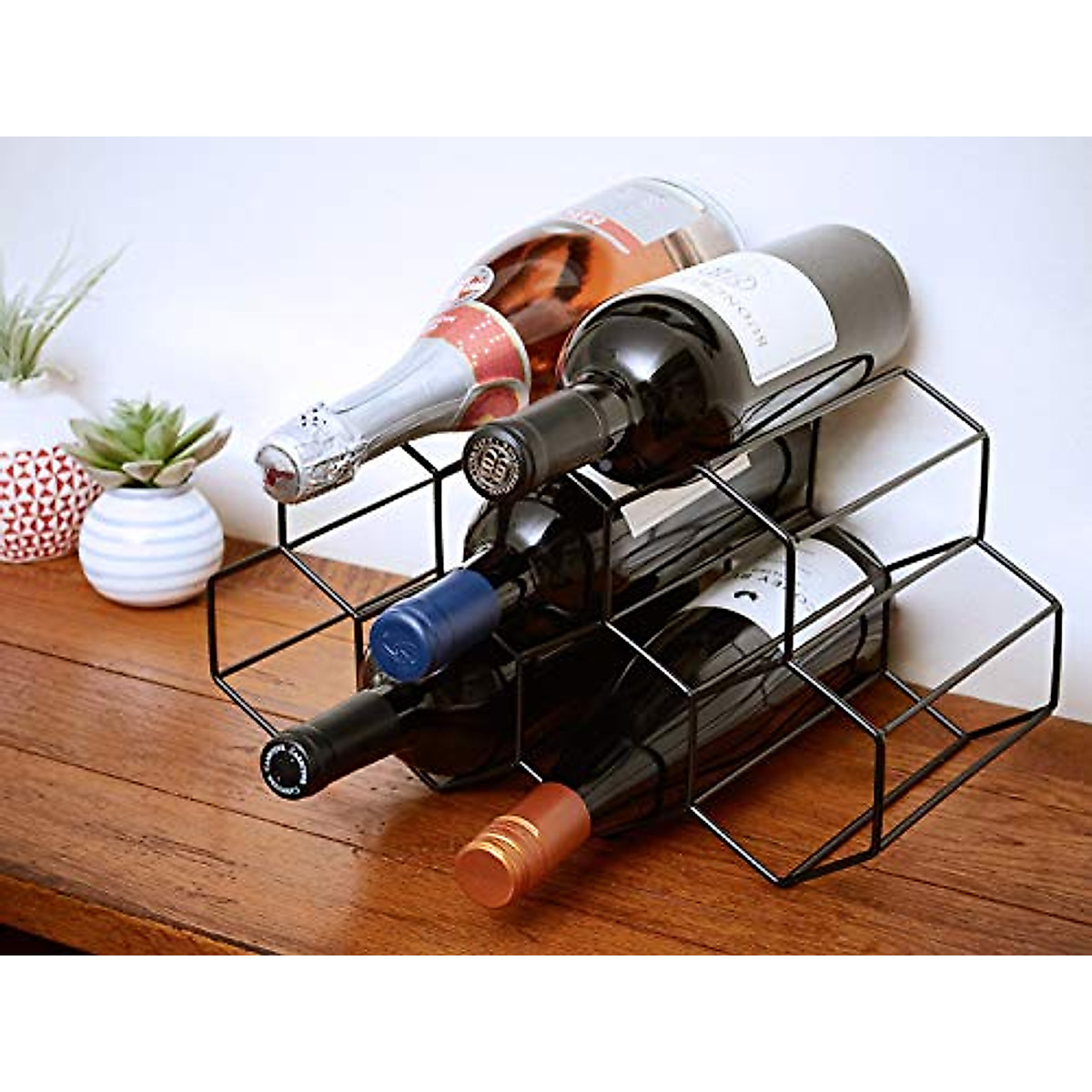 Countertop Wine Rack - 9 Bottle Wine Holder for Wine Storage - No Assembly Required - Modern Black Metal Wine Rack - Wine Racks Countertop - Small Wine Rack - Wine Bottle Storage - Tabletop Wine Rack